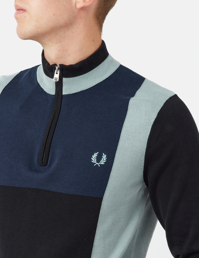 Fred Perry Long Sleeve Knitted Cycling Top - Silver Blue/Black I UE ...